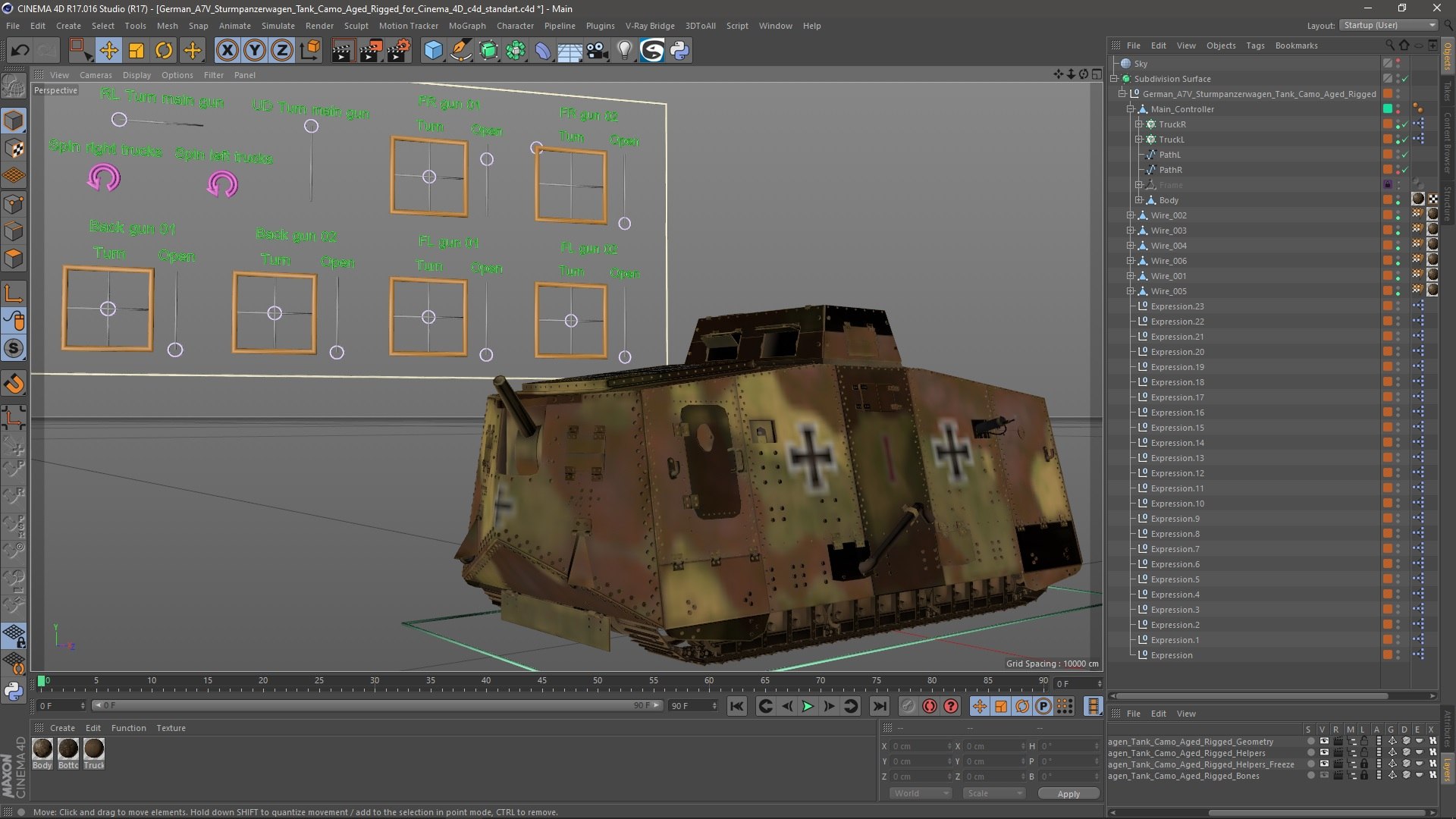 German A7V Sturmpanzerwagen Tank Camo Aged Rigged for Cinema 4D 3D ...