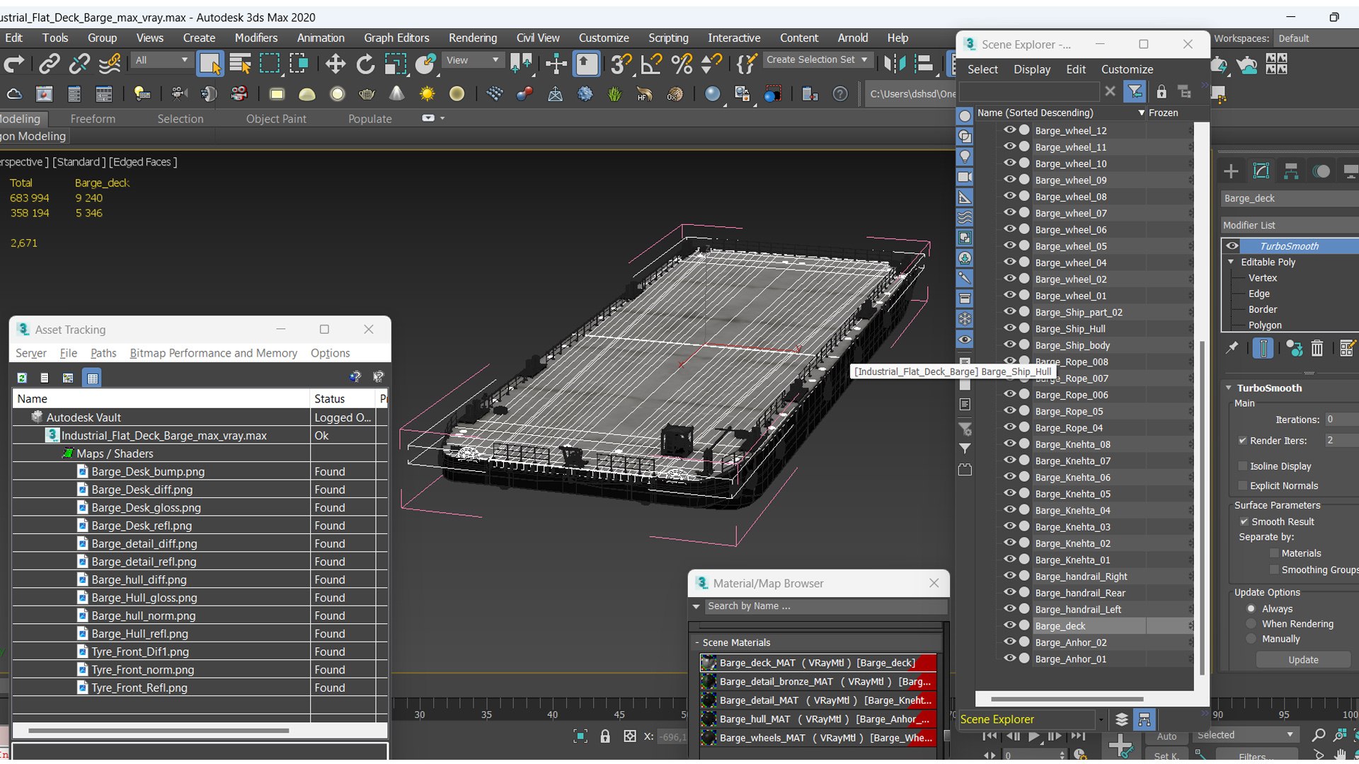 3D Industrial Flat Deck Barge Model - TurboSquid 2340789