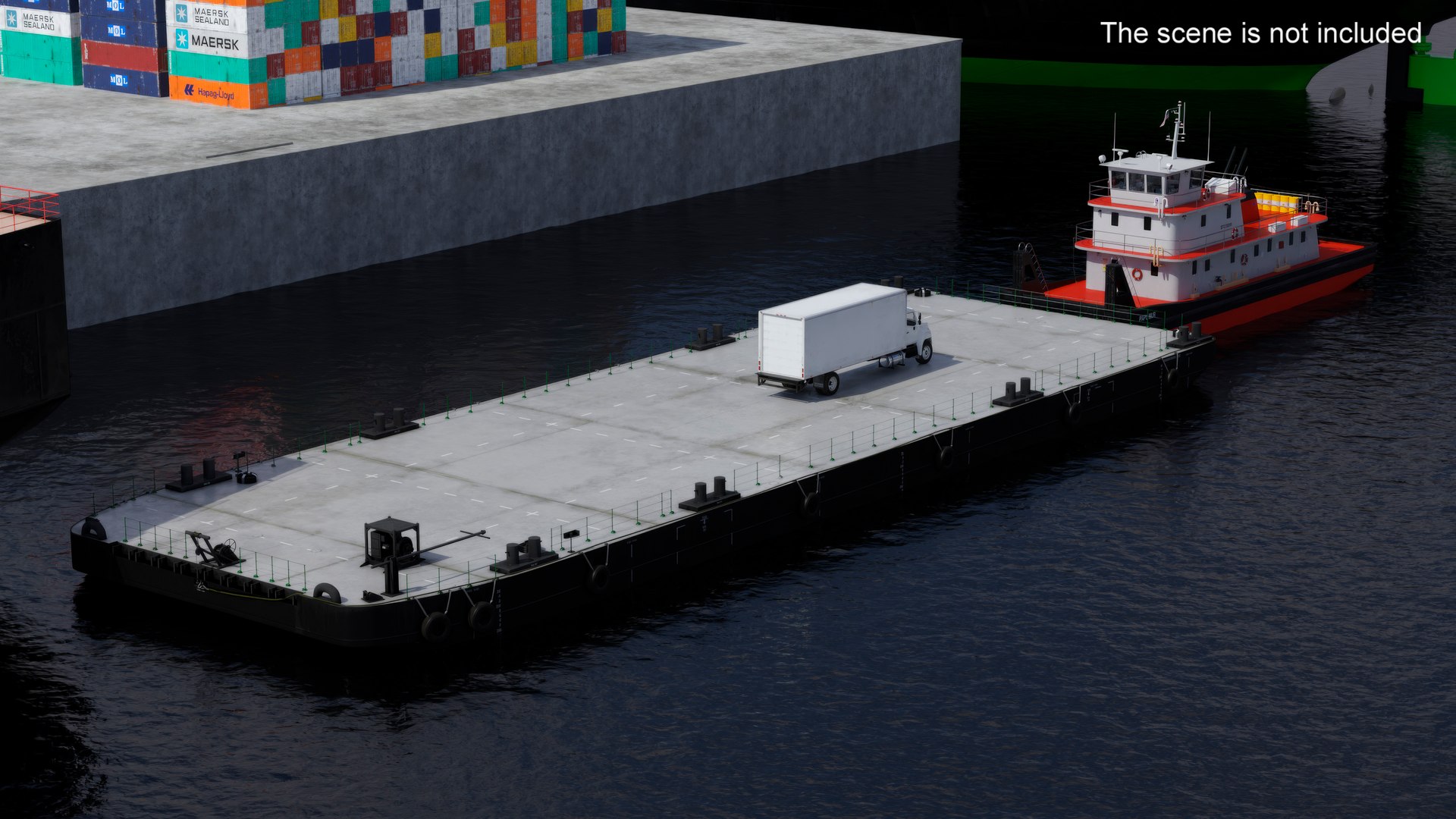3D Industrial Flat Deck Barge Model - TurboSquid 2340789