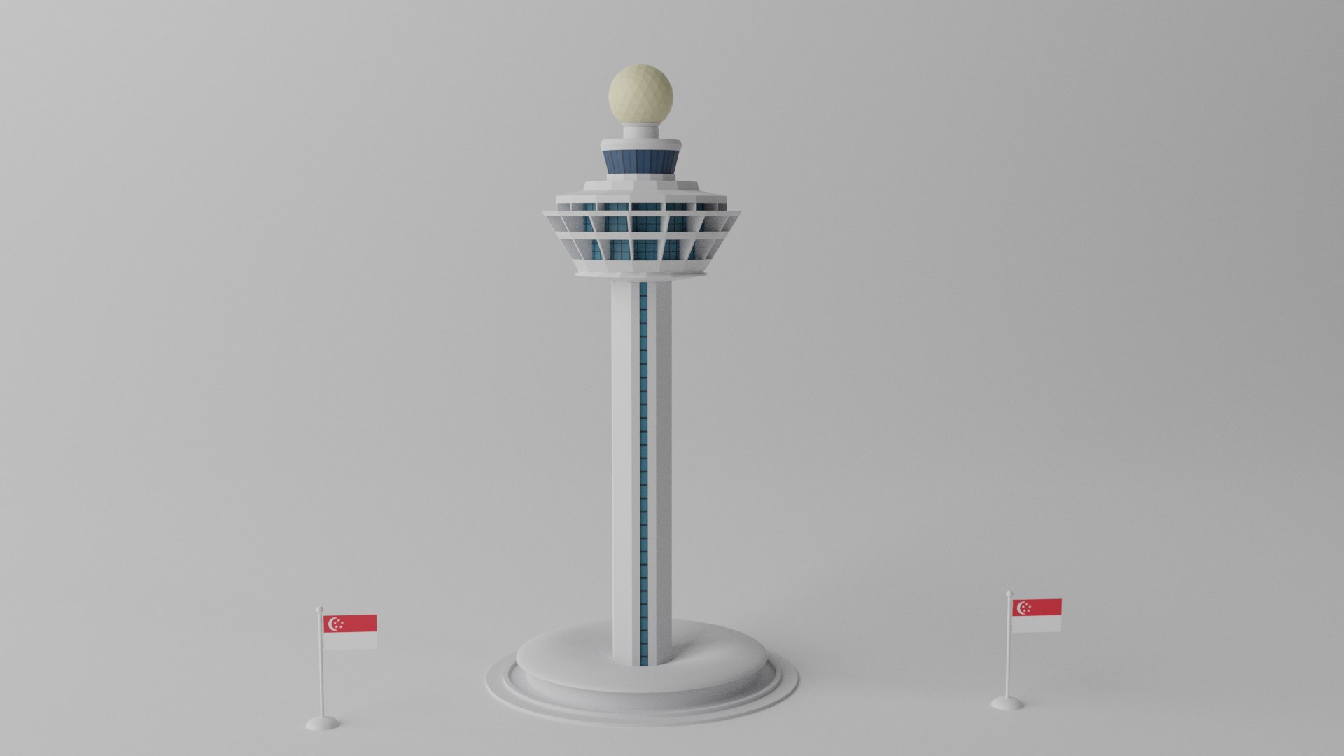 Cartoon Singapore Changi Airport Control Tower 3D Model - TurboSquid ...