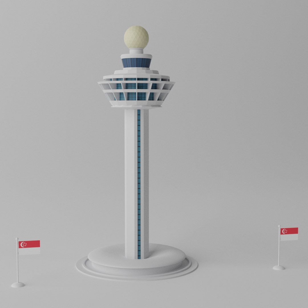 Cartoon Singapore Changi Airport Control Tower 3D Model - TurboSquid ...