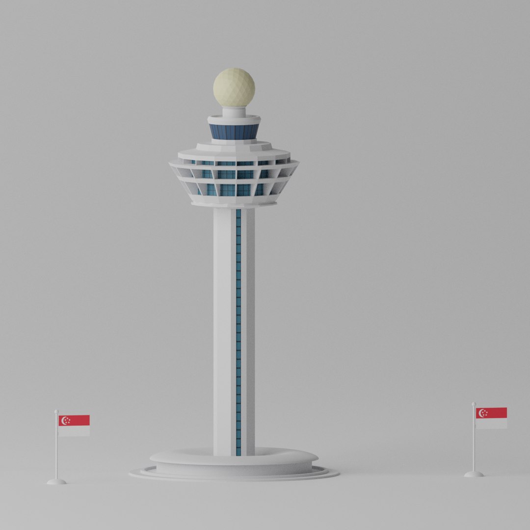 Cartoon Singapore Changi Airport Control Tower 3D Model - TurboSquid ...
