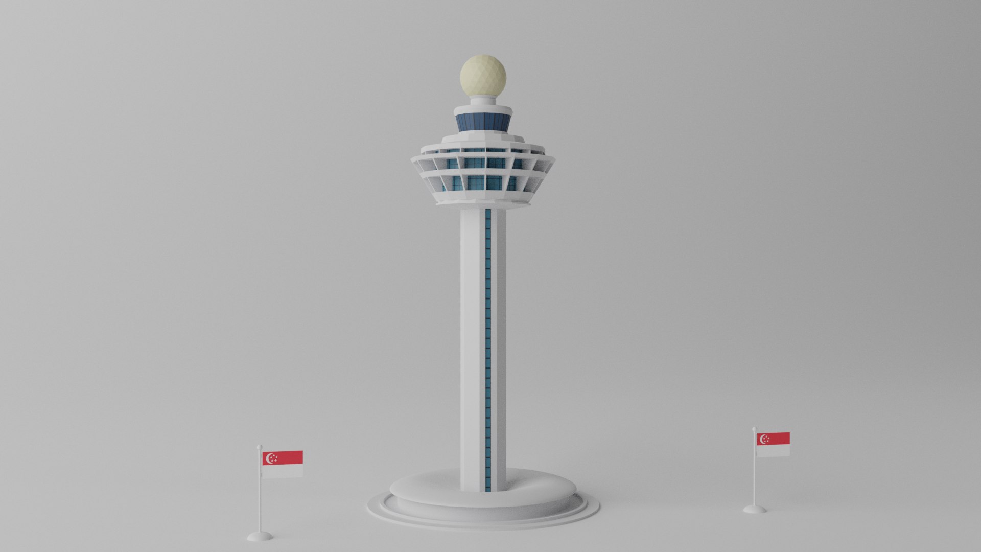Cartoon Singapore Changi Airport Control Tower 3D Model - TurboSquid ...