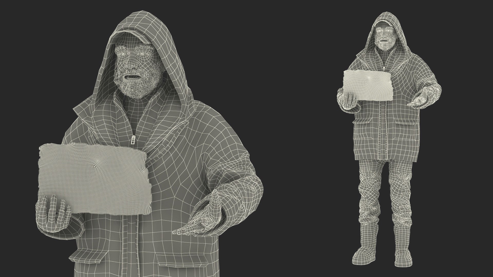 3D Homeless Man With A Sign Asking For Alms - TurboSquid 2283329
