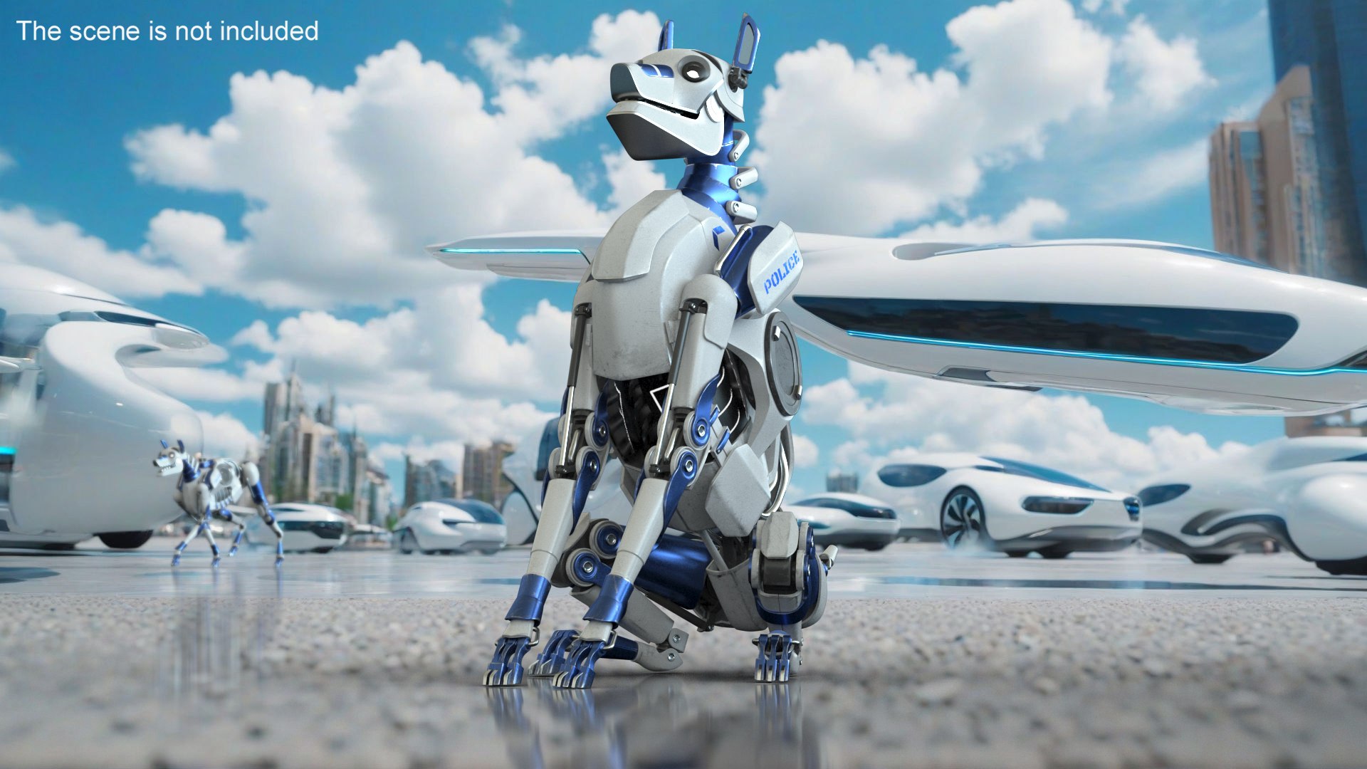 3D Futuristic Police Robot Dog Sitting Pose - TurboSquid 2268876