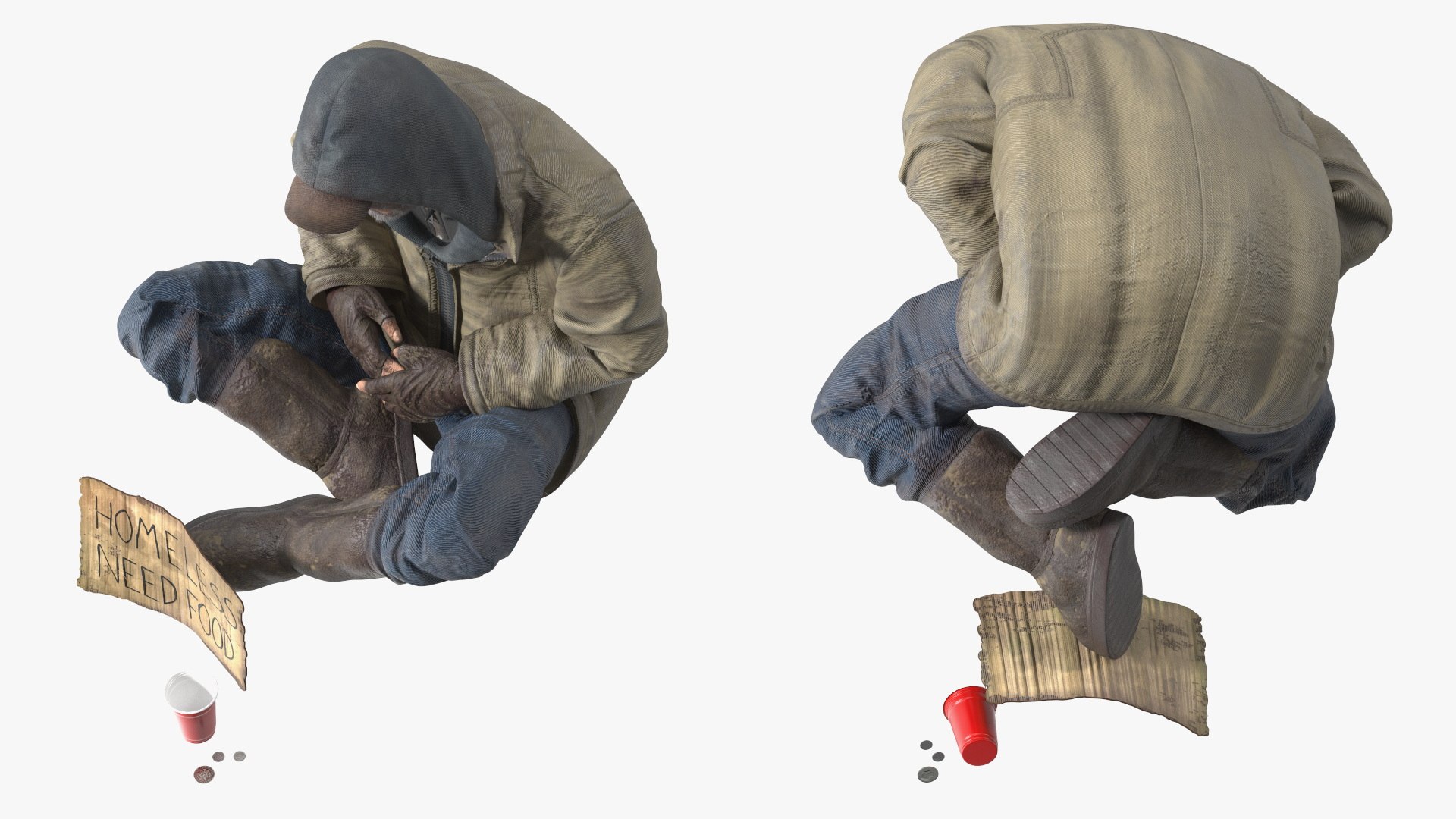 Homeless Man With A Sign And A Cup Of Change 3D Model - TurboSquid 2283309