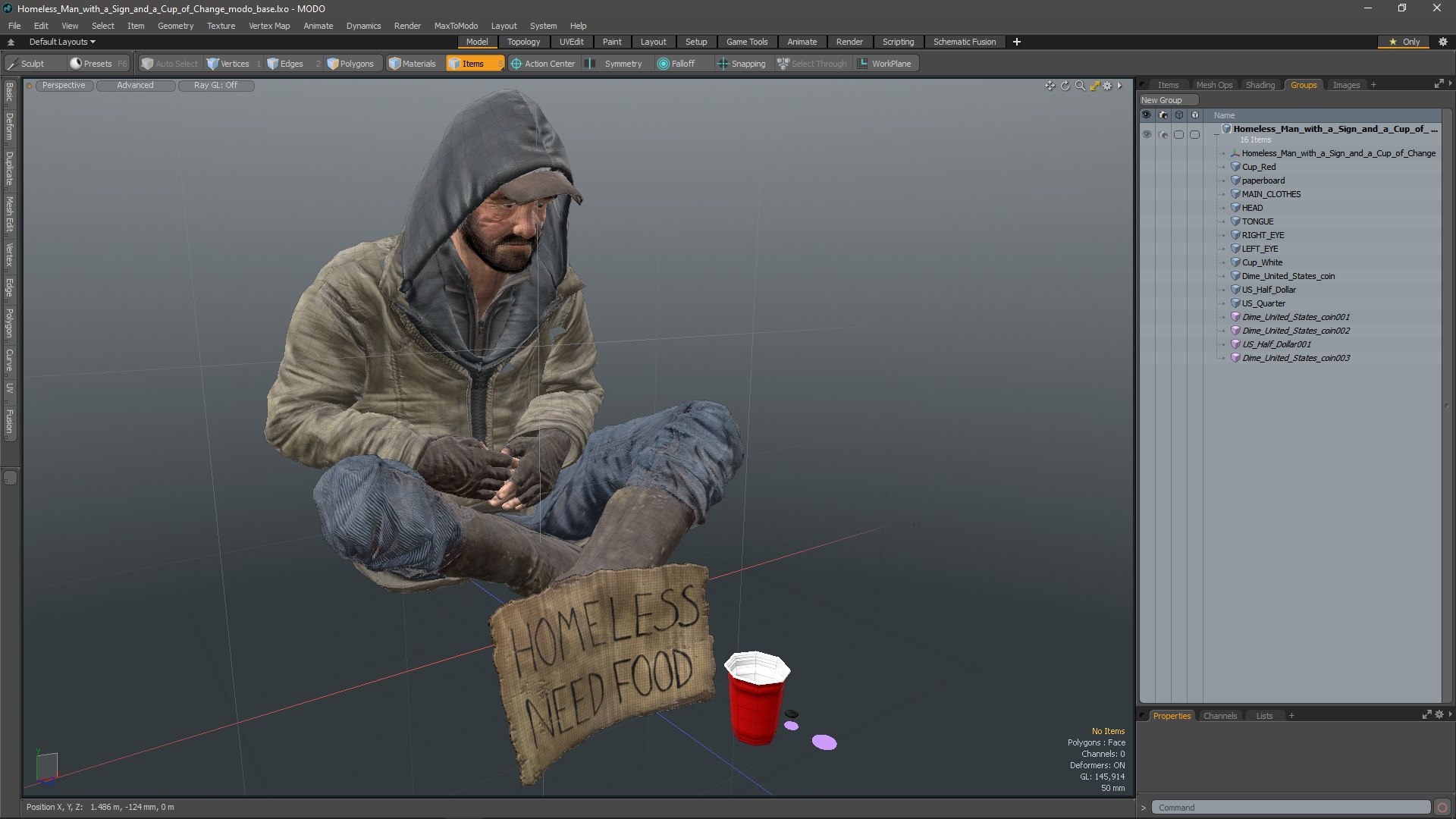 Homeless Man With A Sign And A Cup Of Change 3D Model - TurboSquid 2283309