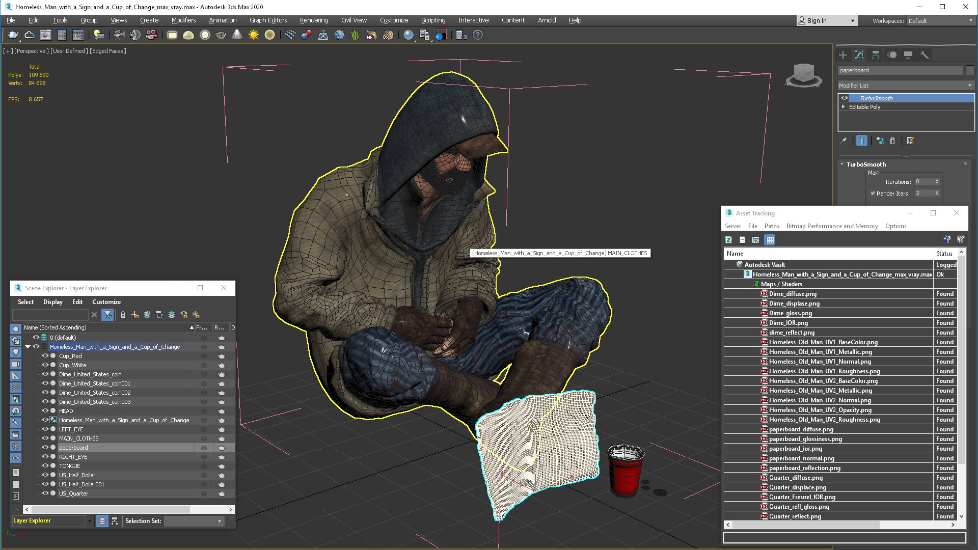 Homeless Man With A Sign And A Cup Of Change 3D Model - TurboSquid 2283309