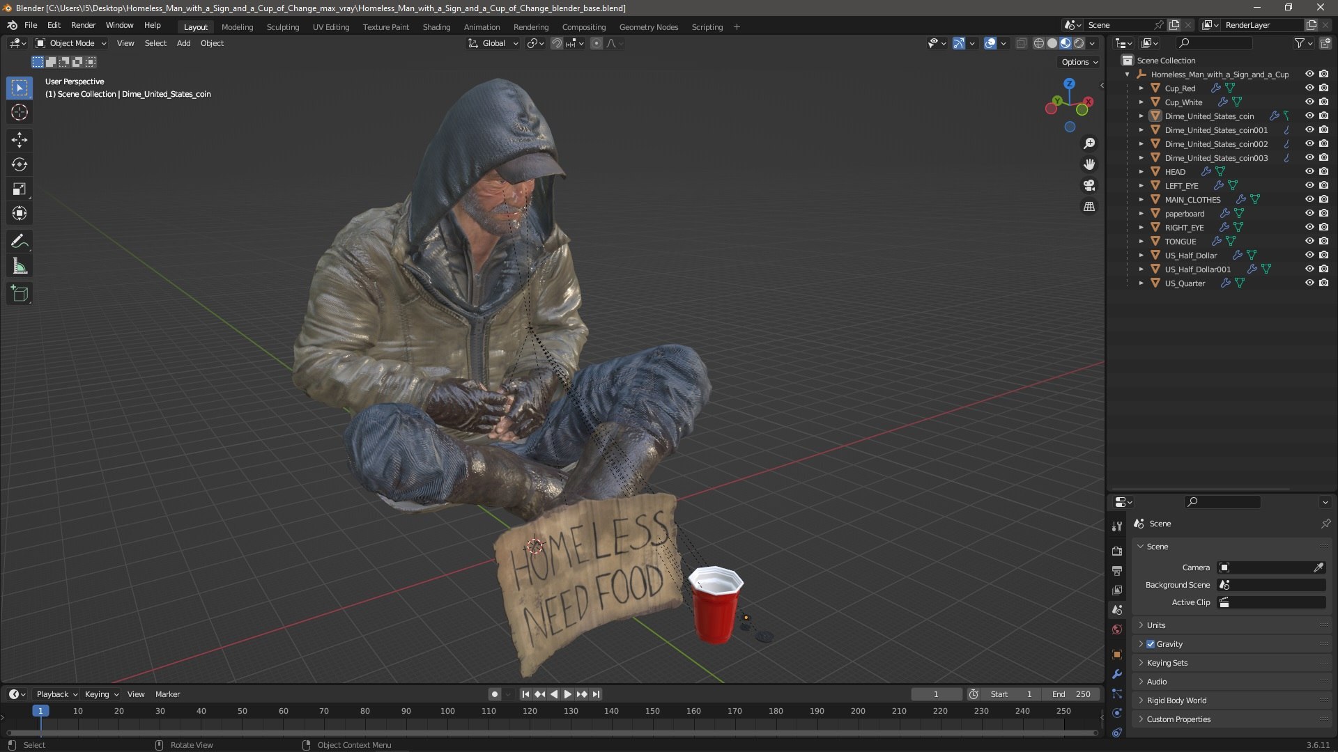 Homeless Man With A Sign And A Cup Of Change 3D Model - TurboSquid 2283309