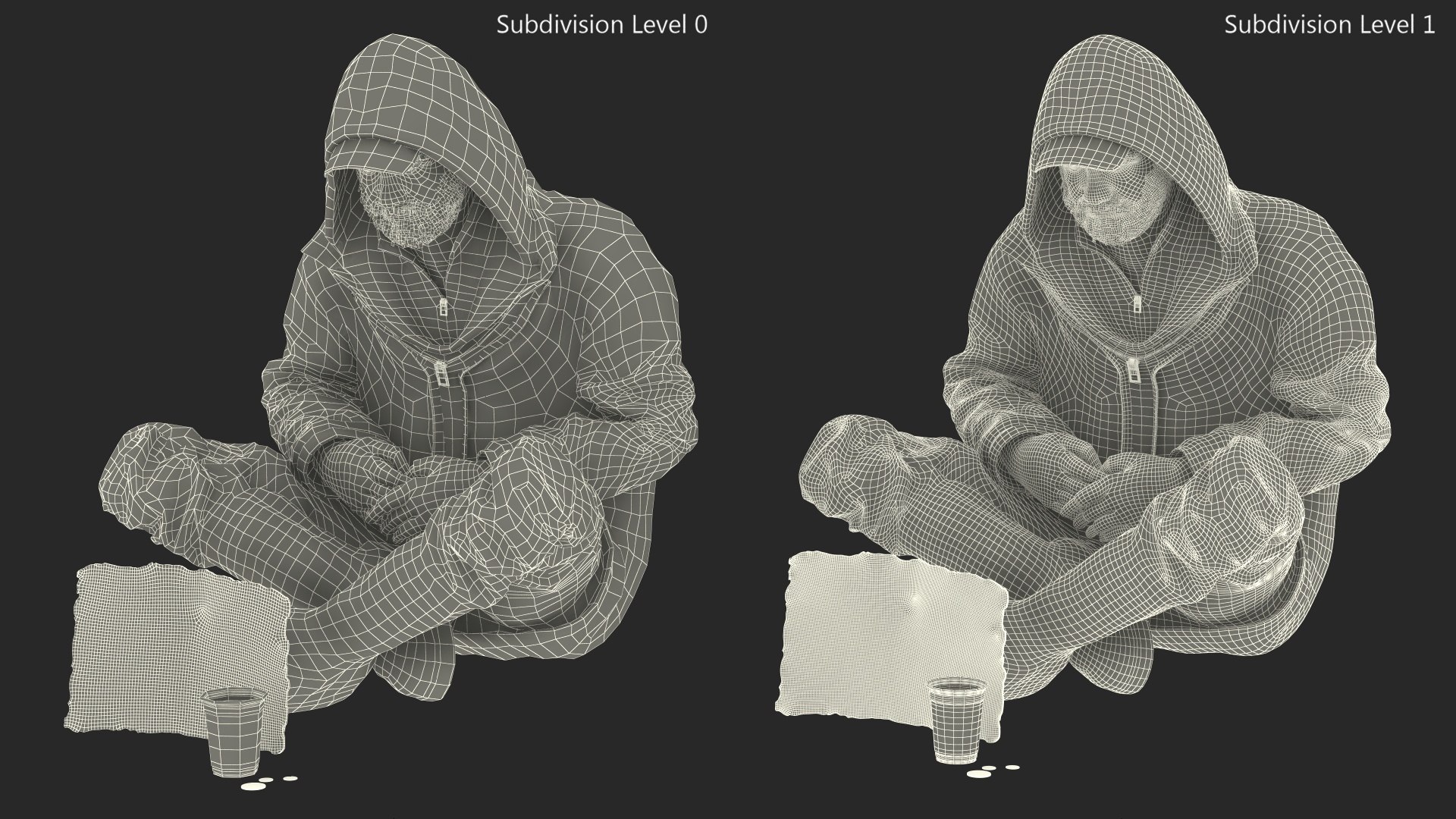 Homeless Man With A Sign And A Cup Of Change 3D Model - TurboSquid 2283309