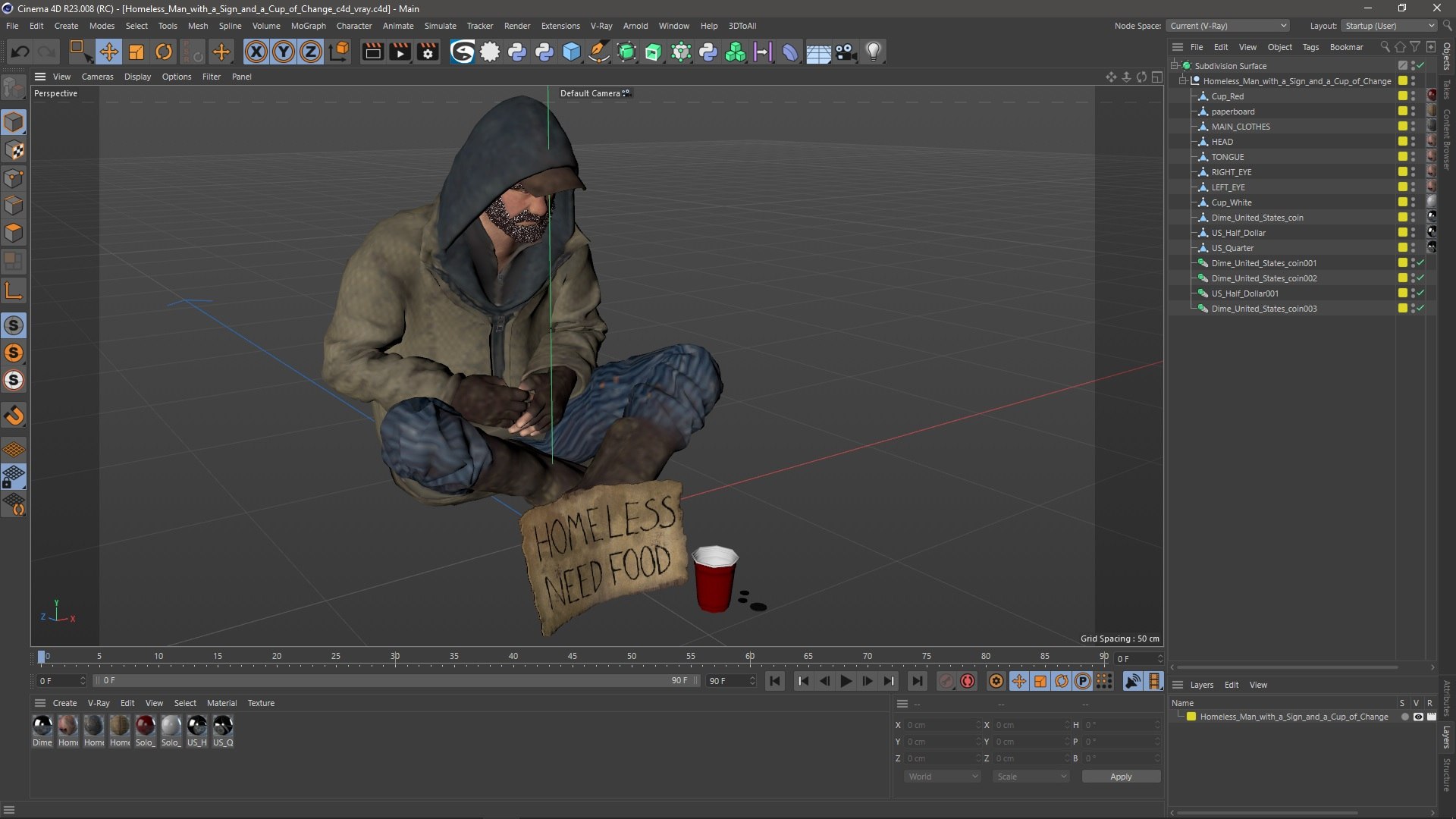 Homeless Man With A Sign And A Cup Of Change 3D Model - TurboSquid 2283309