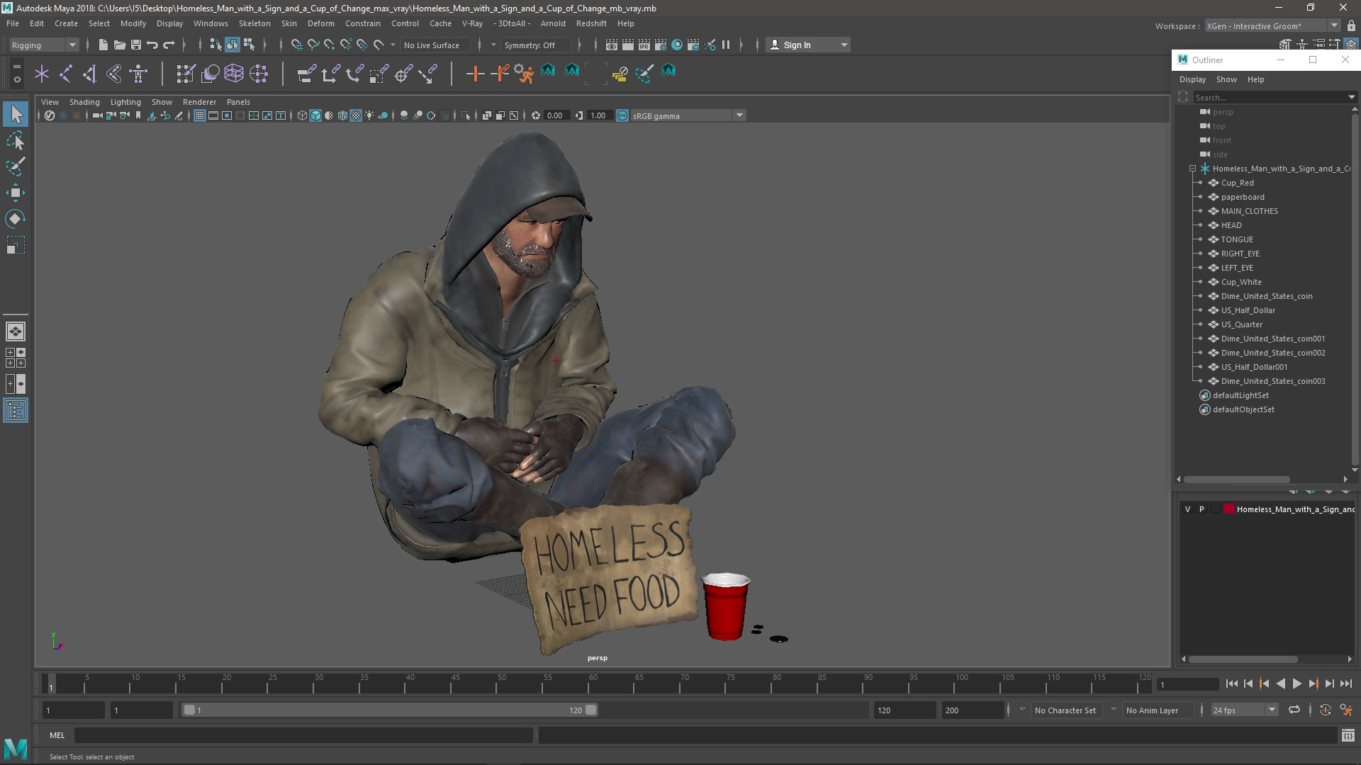 Homeless Man With A Sign And A Cup Of Change 3D Model - TurboSquid 2283309