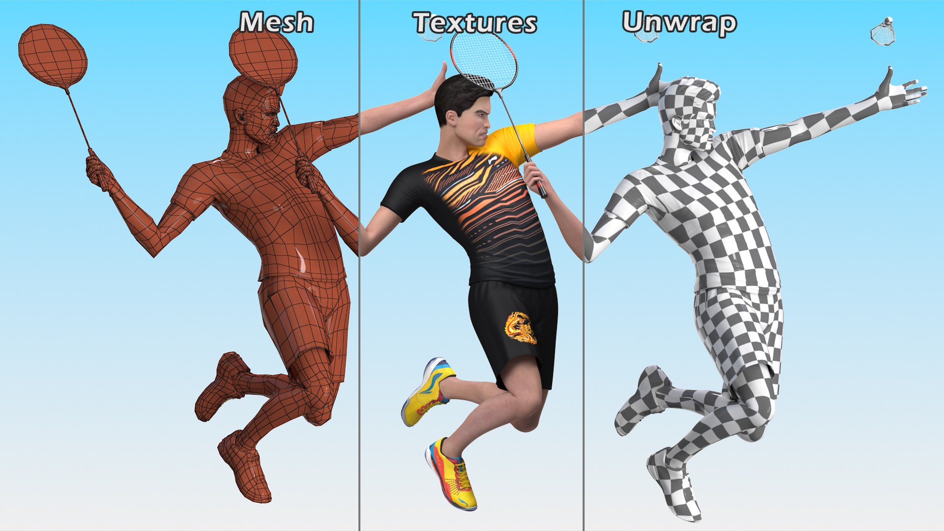 Asian Man with Badminton Racket Playing Pose 3D model - TurboSquid 1816241