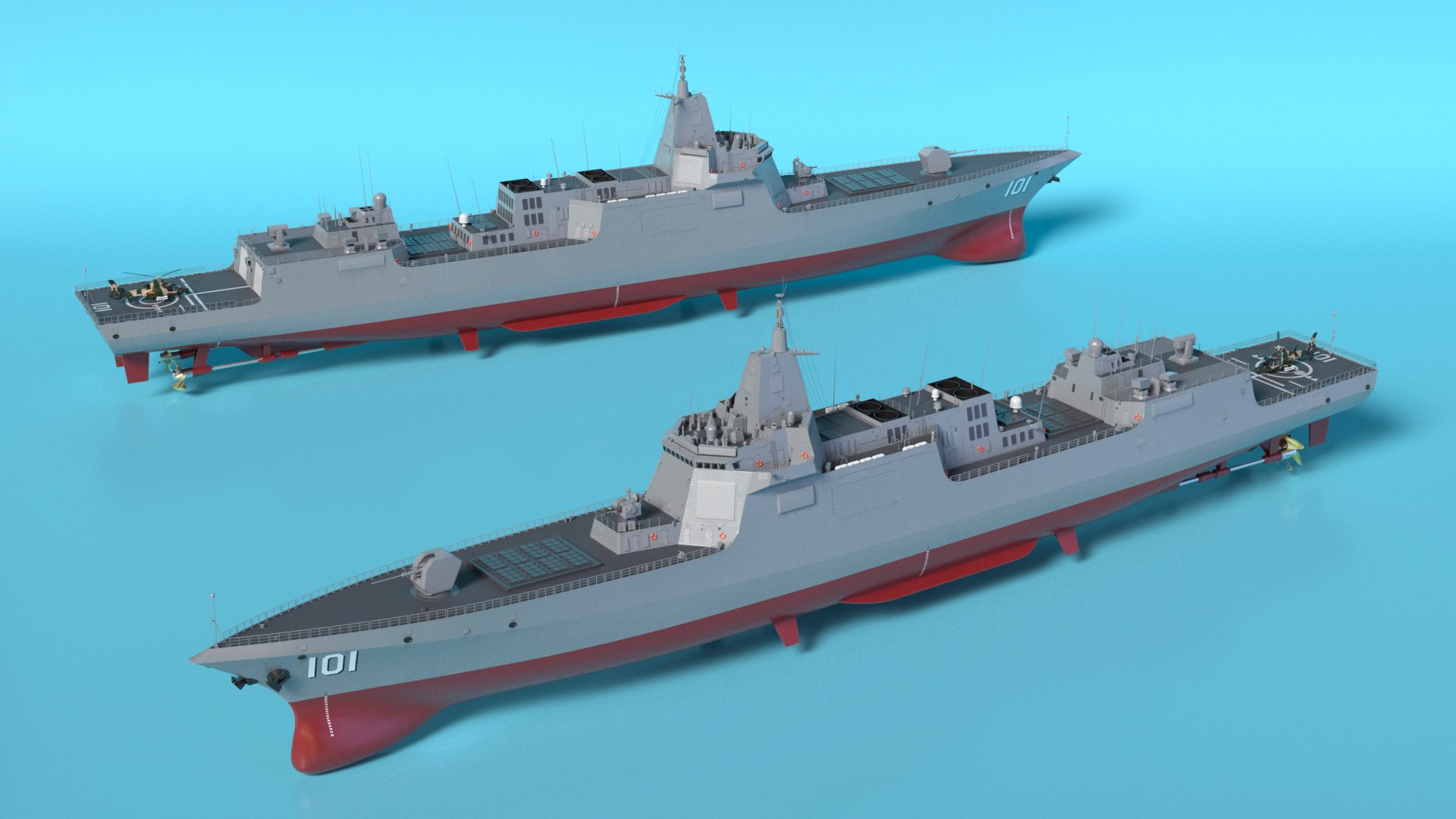 3D NAVY TYPE 055 Destroyer With Harbin Z-9WZ Helicopter - TurboSquid ...