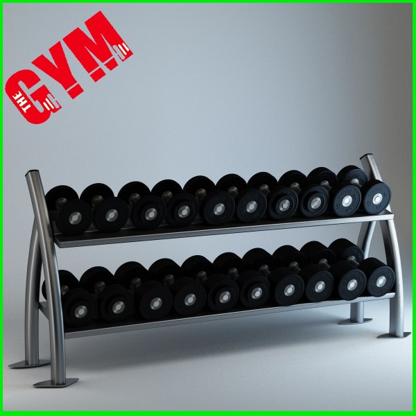 3d twin tier dumbbell rack model