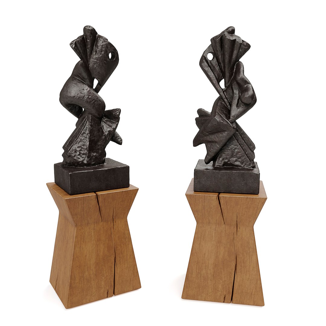 Metal Abstract Figure Wooden Pedestal 3D Model - TurboSquid 2000731