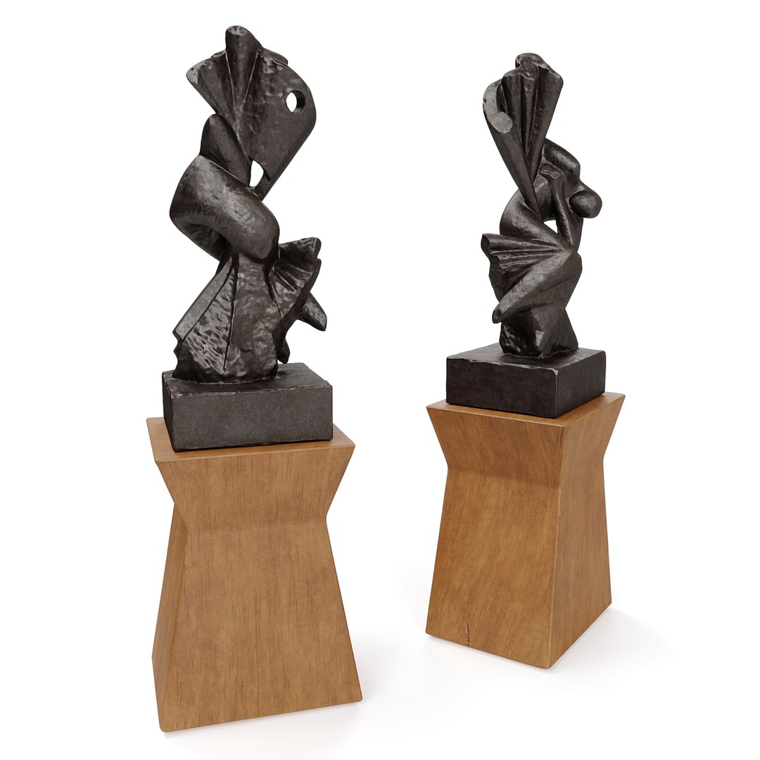 Metal Abstract Figure Wooden Pedestal 3D Model - TurboSquid 2000731