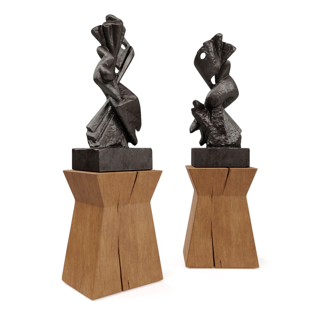 Metal Abstract Figure Wooden Pedestal 3D Model - TurboSquid 2000731