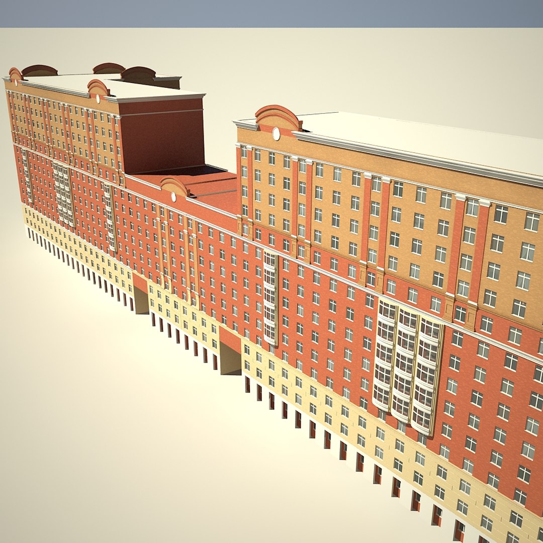 Long Red Brick Building 3d Model