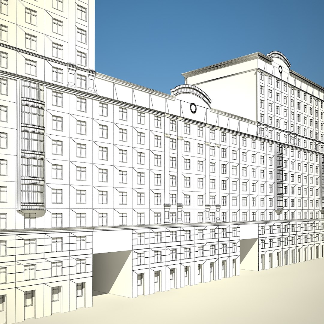 Long Red Brick Building 3d Model