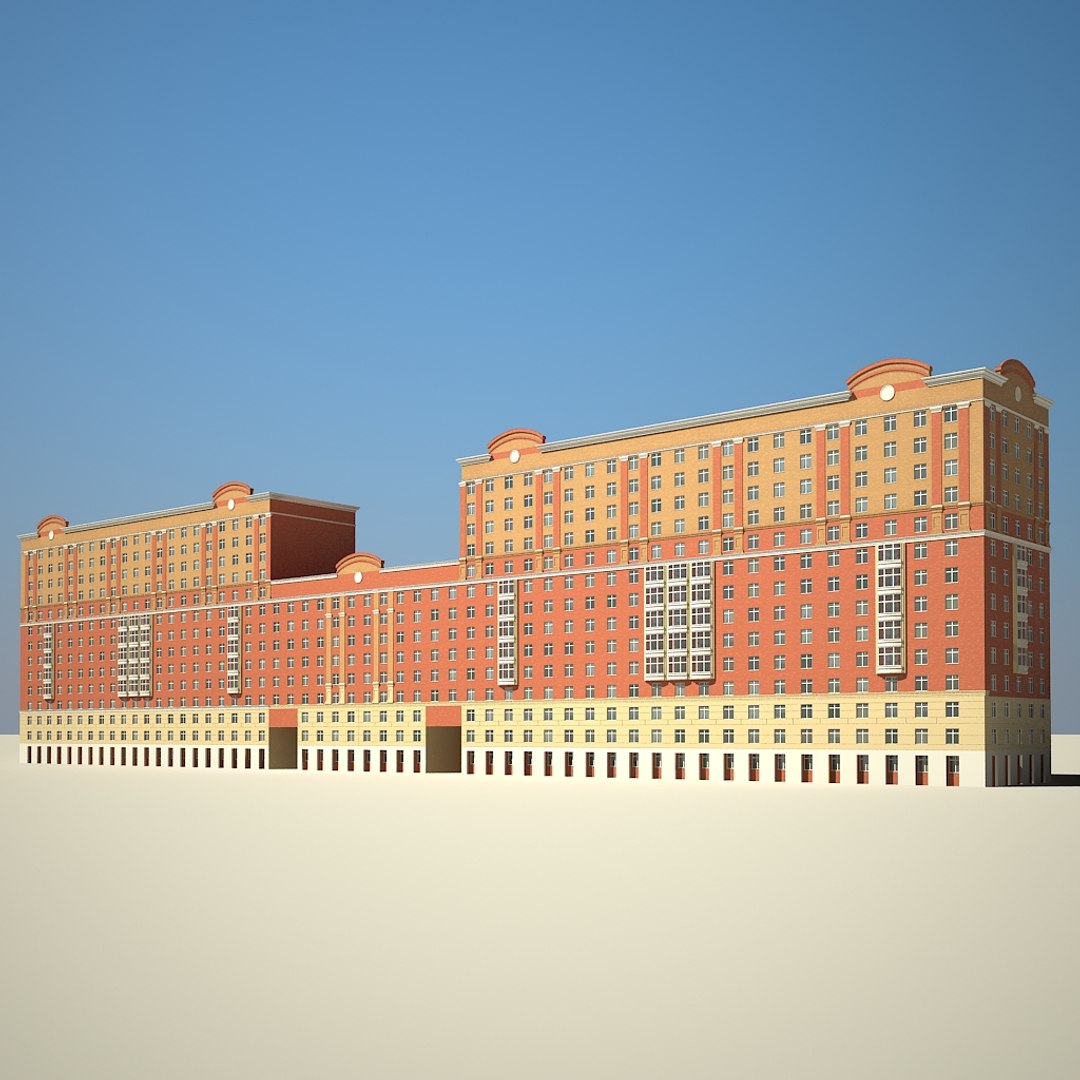 Long Red Brick Building 3d Model