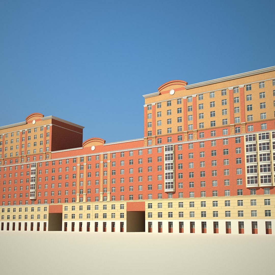 Long Red Brick Building 3d Model