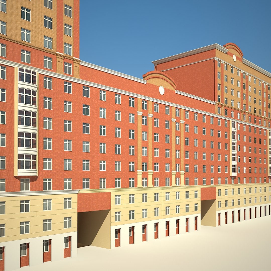 Long Red Brick Building 3d Model
