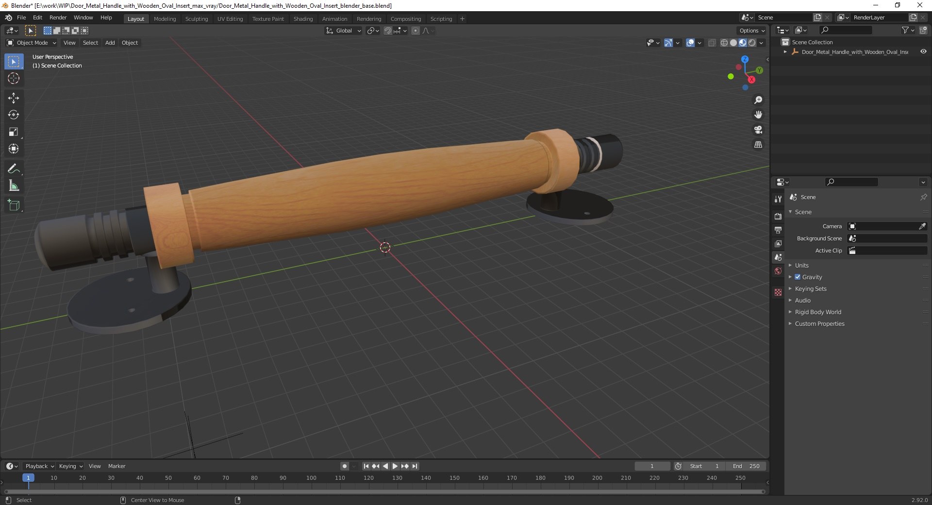 Door Metal Handle With Wooden Oval Insert 3D Model - TurboSquid 2244945