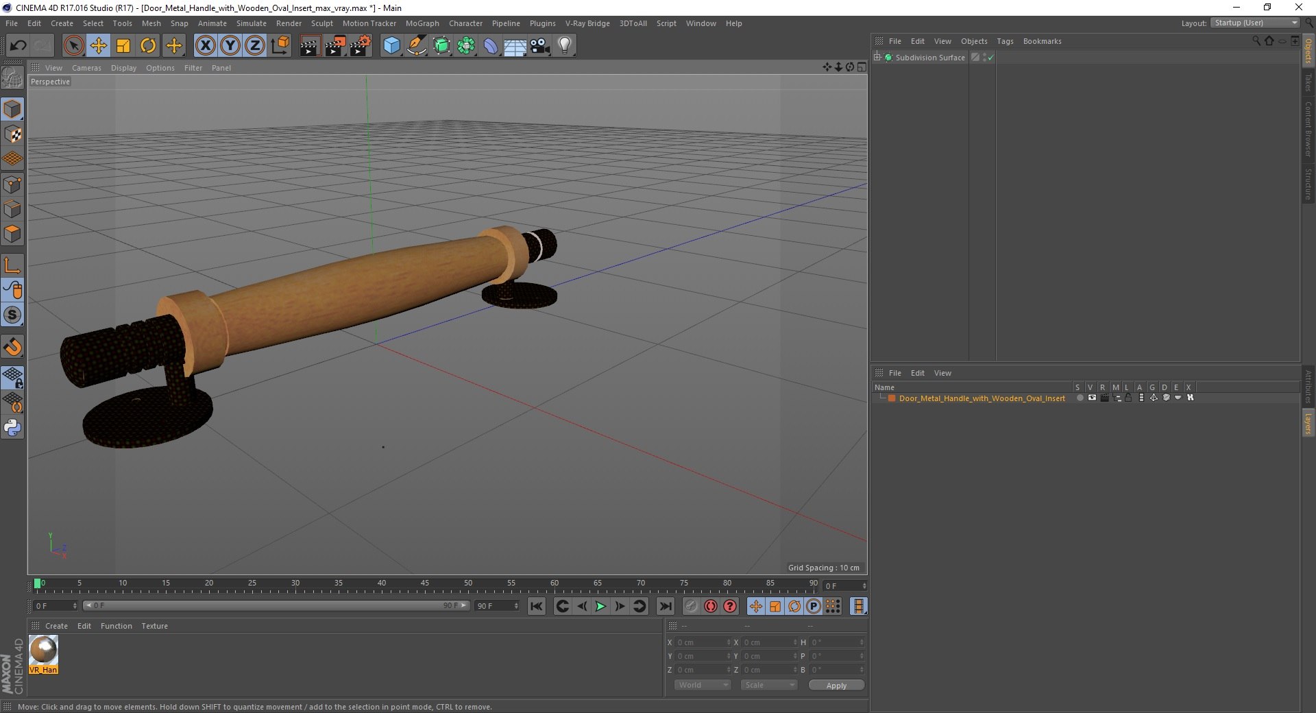 Door Metal Handle With Wooden Oval Insert 3D Model - TurboSquid 2244945