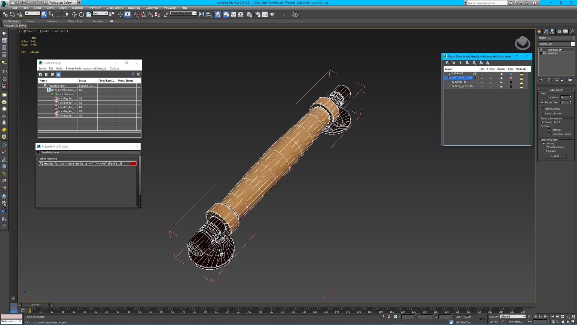 Door Metal Handle With Wooden Oval Insert 3D Model - TurboSquid 2244945