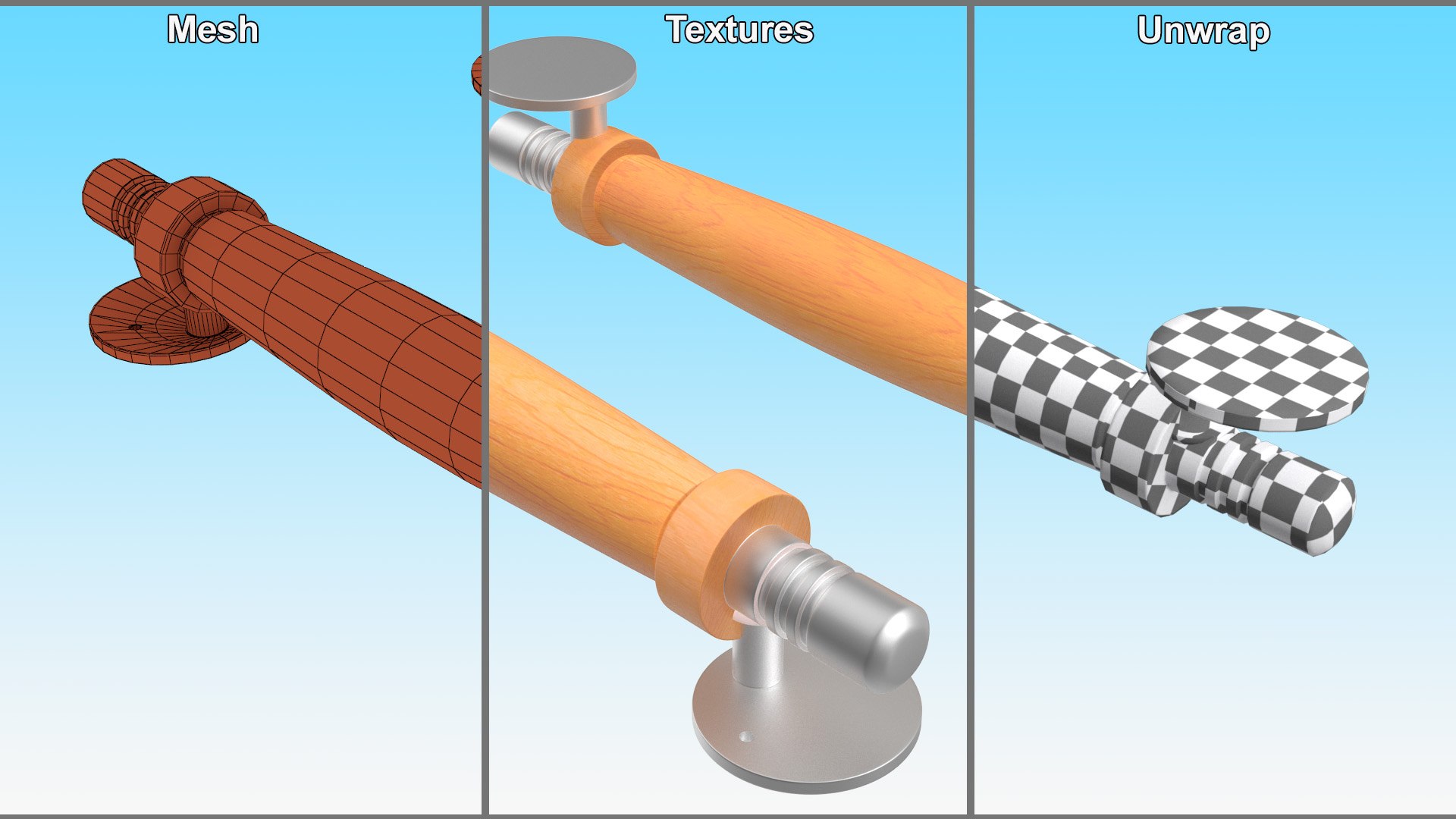 Door Metal Handle With Wooden Oval Insert 3D Model - TurboSquid 2244945