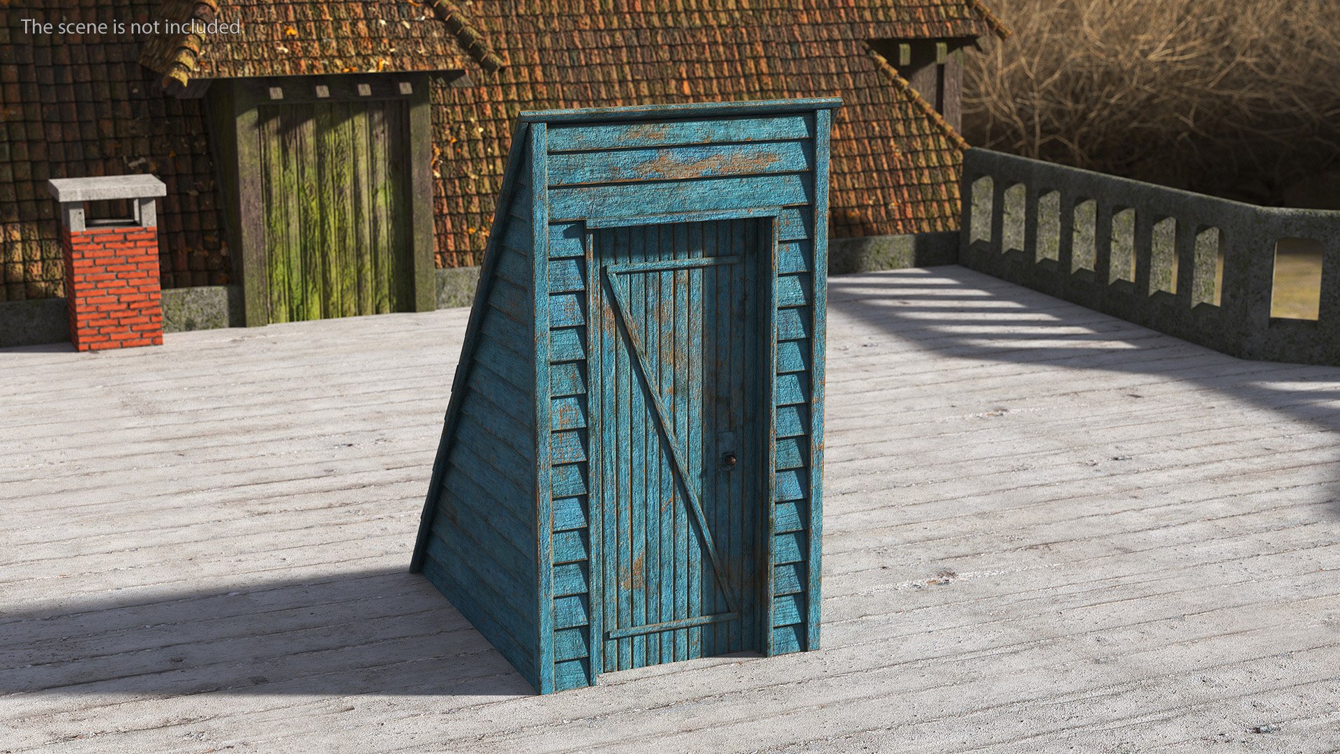 Old Wooden Rooftop Stair Exit Blue 3D Model - TurboSquid 2207733