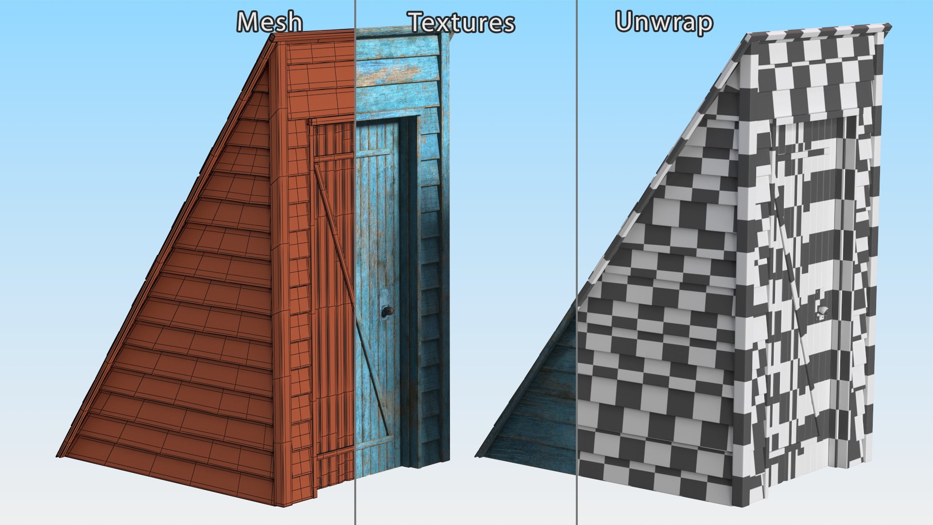 Old Wooden Rooftop Stair Exit Blue 3D Model - TurboSquid 2207733