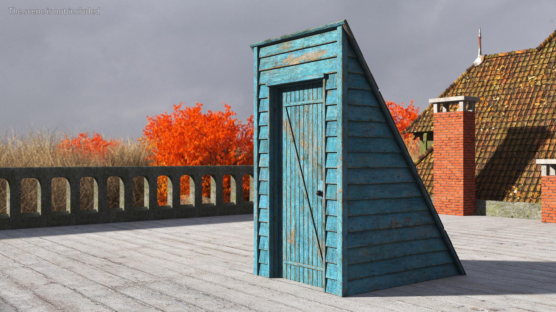 Old Wooden Rooftop Stair Exit Blue 3D Model - TurboSquid 2207733