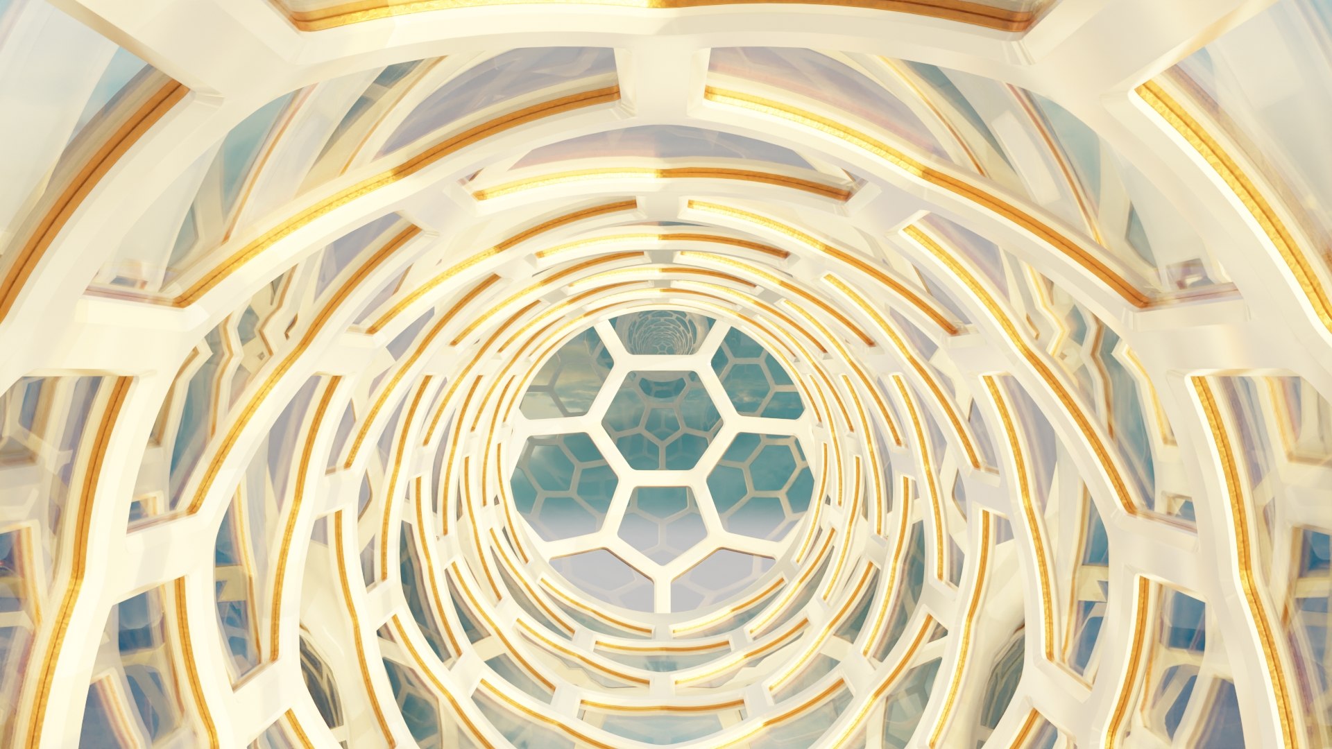 2 Fused Glass Hexagon Sci Fi Spherical Domes Set With Walkway 3D Model ...