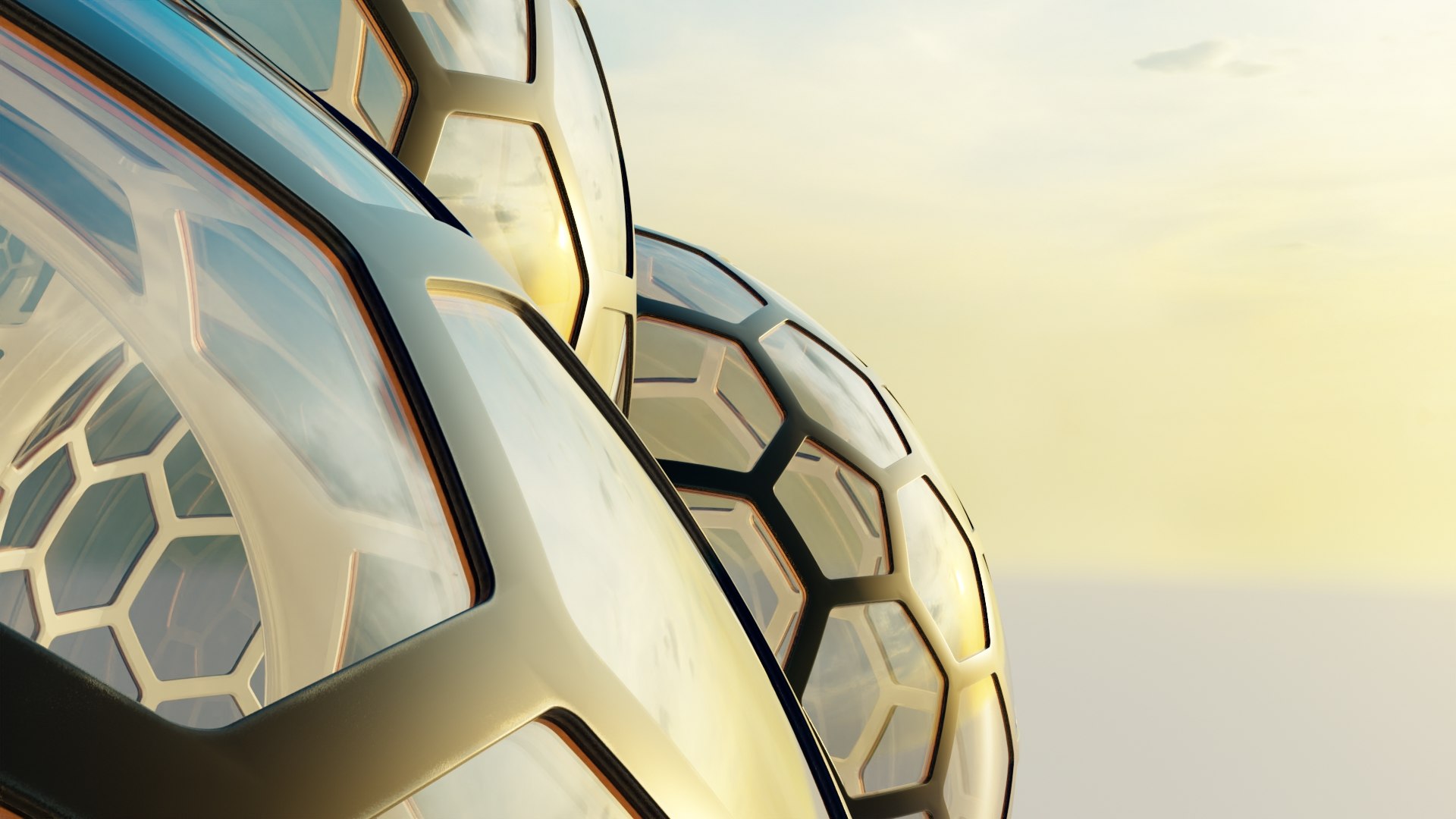 2 Fused Glass Hexagon Sci Fi Spherical Domes Set With Walkway 3D Model ...