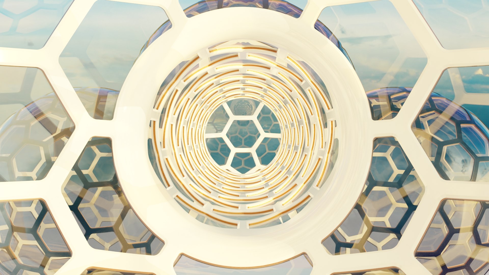 2 Fused Glass Hexagon Sci Fi Spherical Domes Set With Walkway 3D Model - TurboSquid 2253042