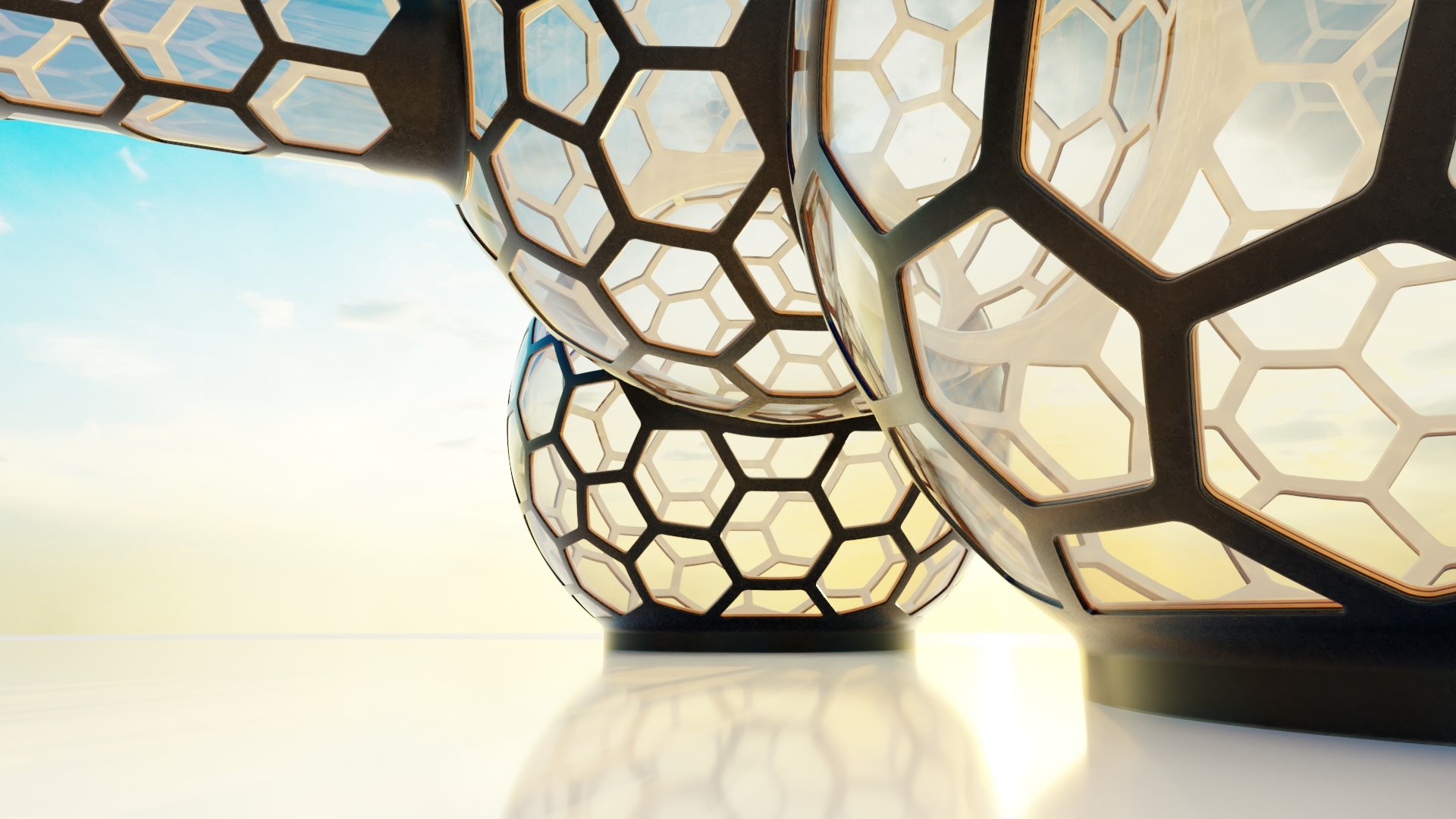 2 Fused Glass Hexagon Sci Fi Spherical Domes Set With Walkway 3D Model ...