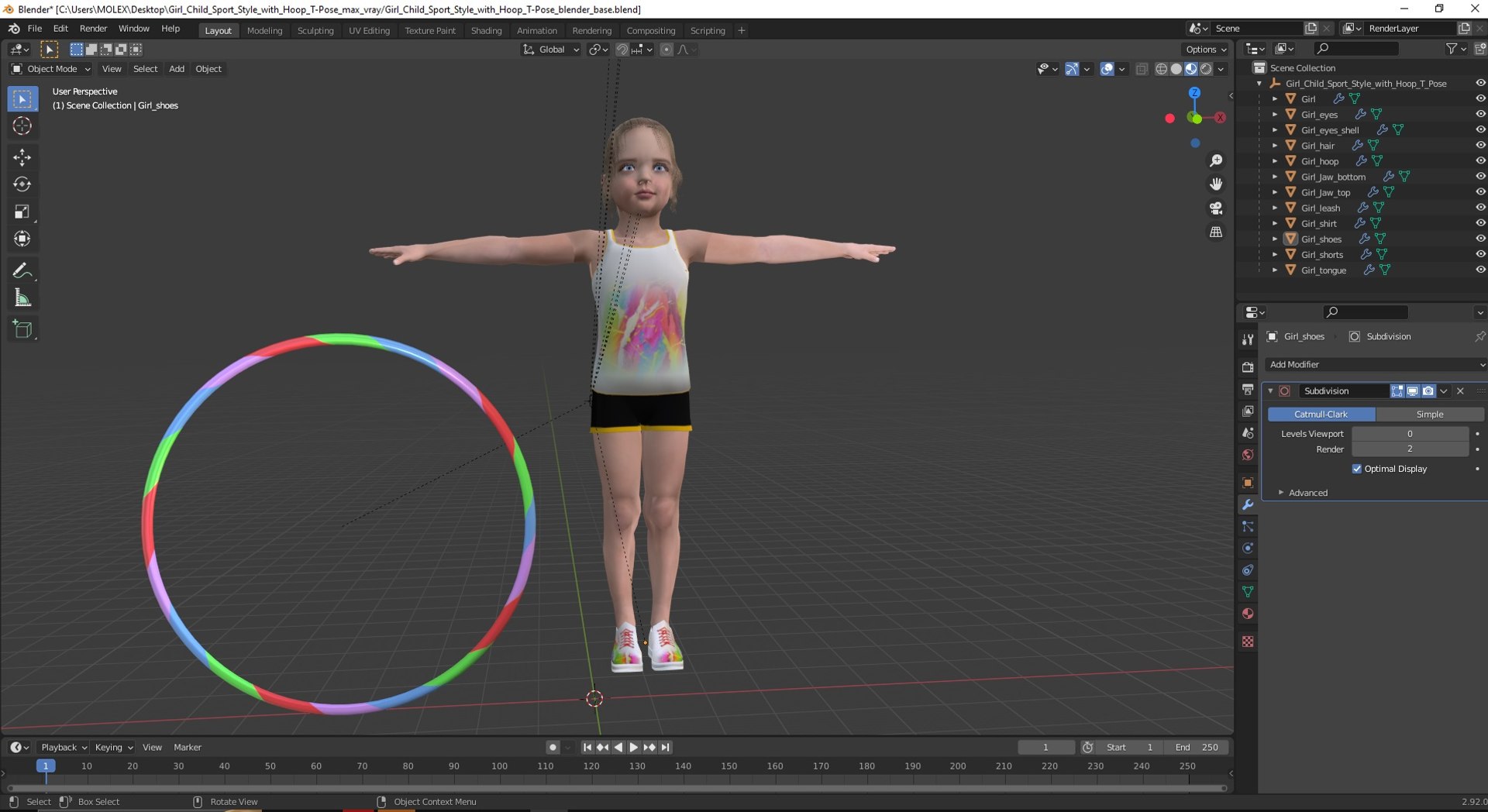 3D Girl Child Sport Style With Hoop T-Pose Model - TurboSquid 2094441