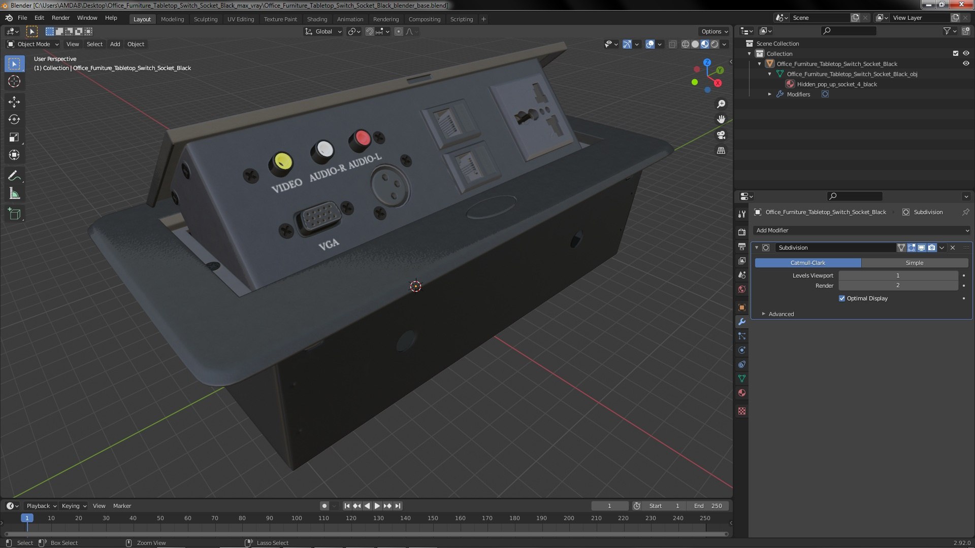 Office Furniture Tabletop Switch Socket Black model - TurboSquid 1919539