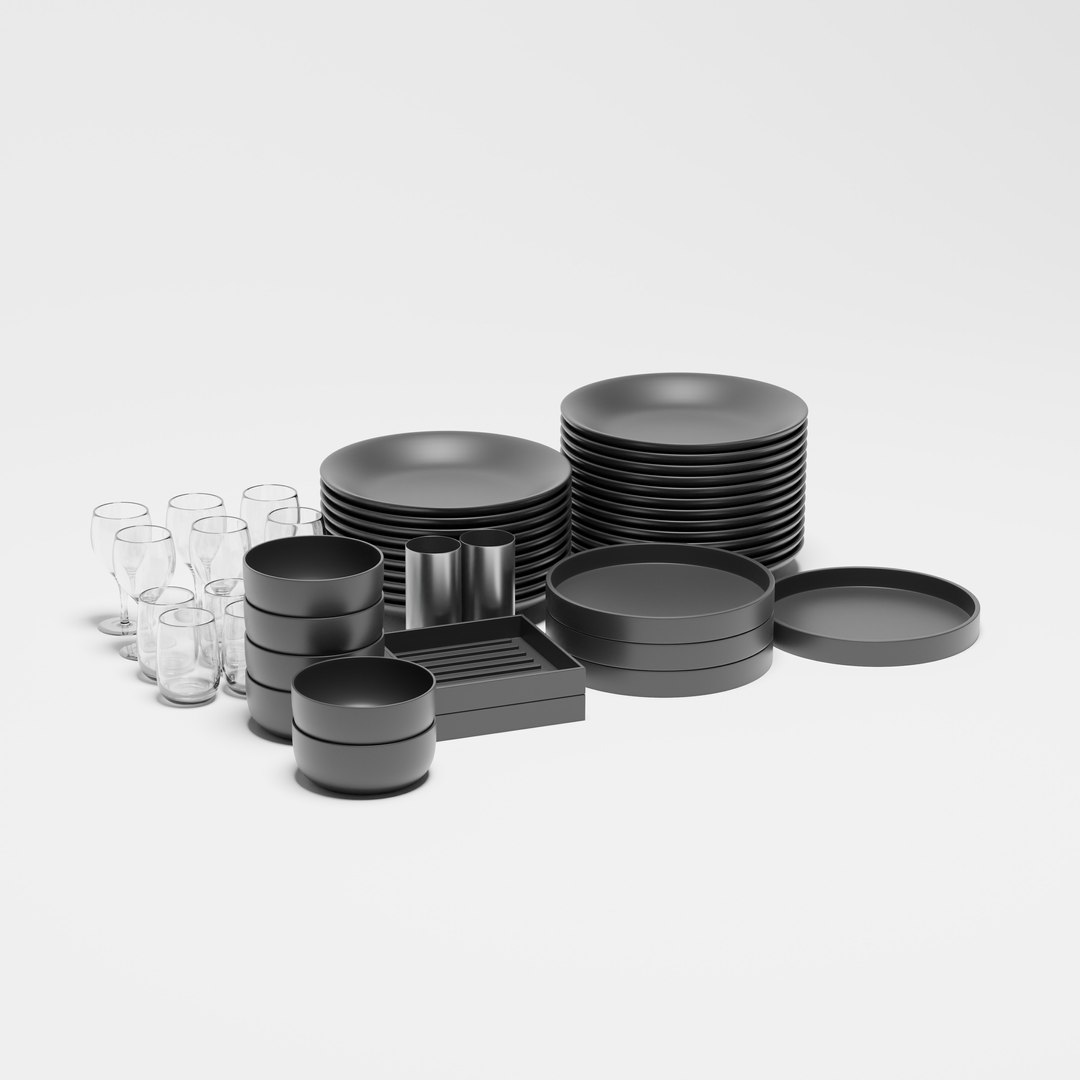 3D Black Plate Set - TurboSquid 2331228