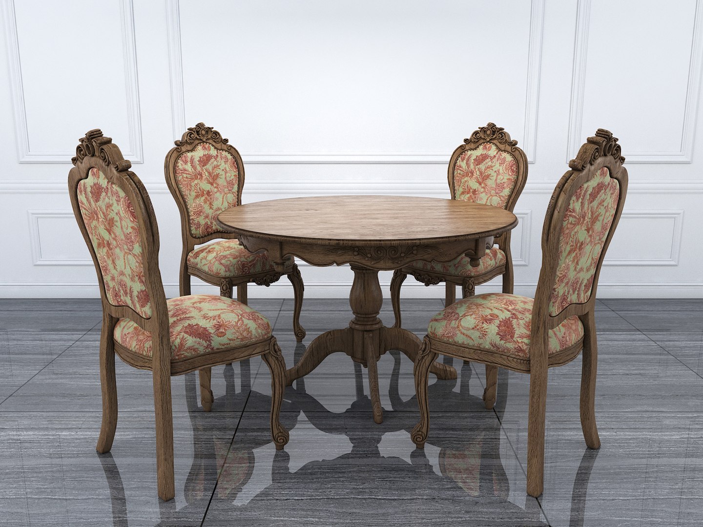 Classic European Style Dining Table And Chairs 12 3D Model - TurboSquid ...