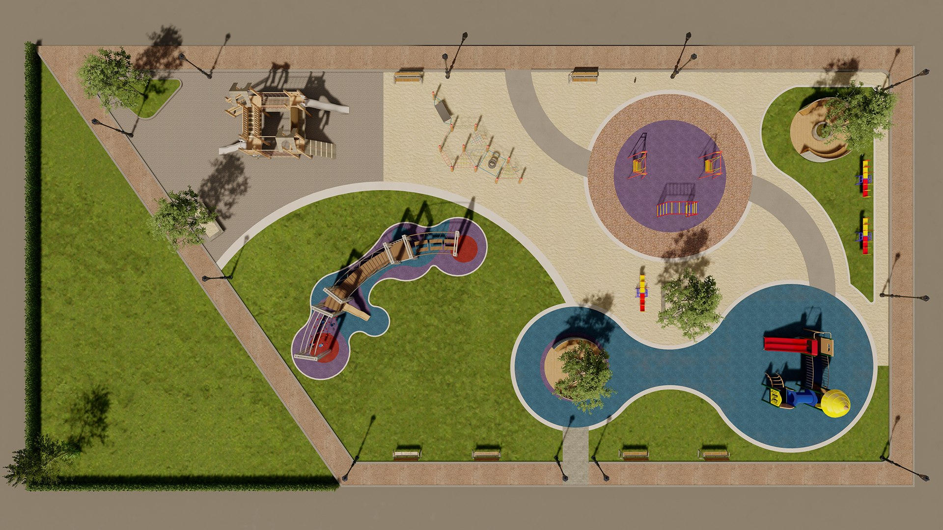 3D Childrens Playground Park 3D Model Outdoor Play Area With Slides And ...