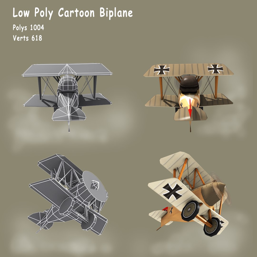 Cartoon Ww1 Biplane Fighter 3d 3ds