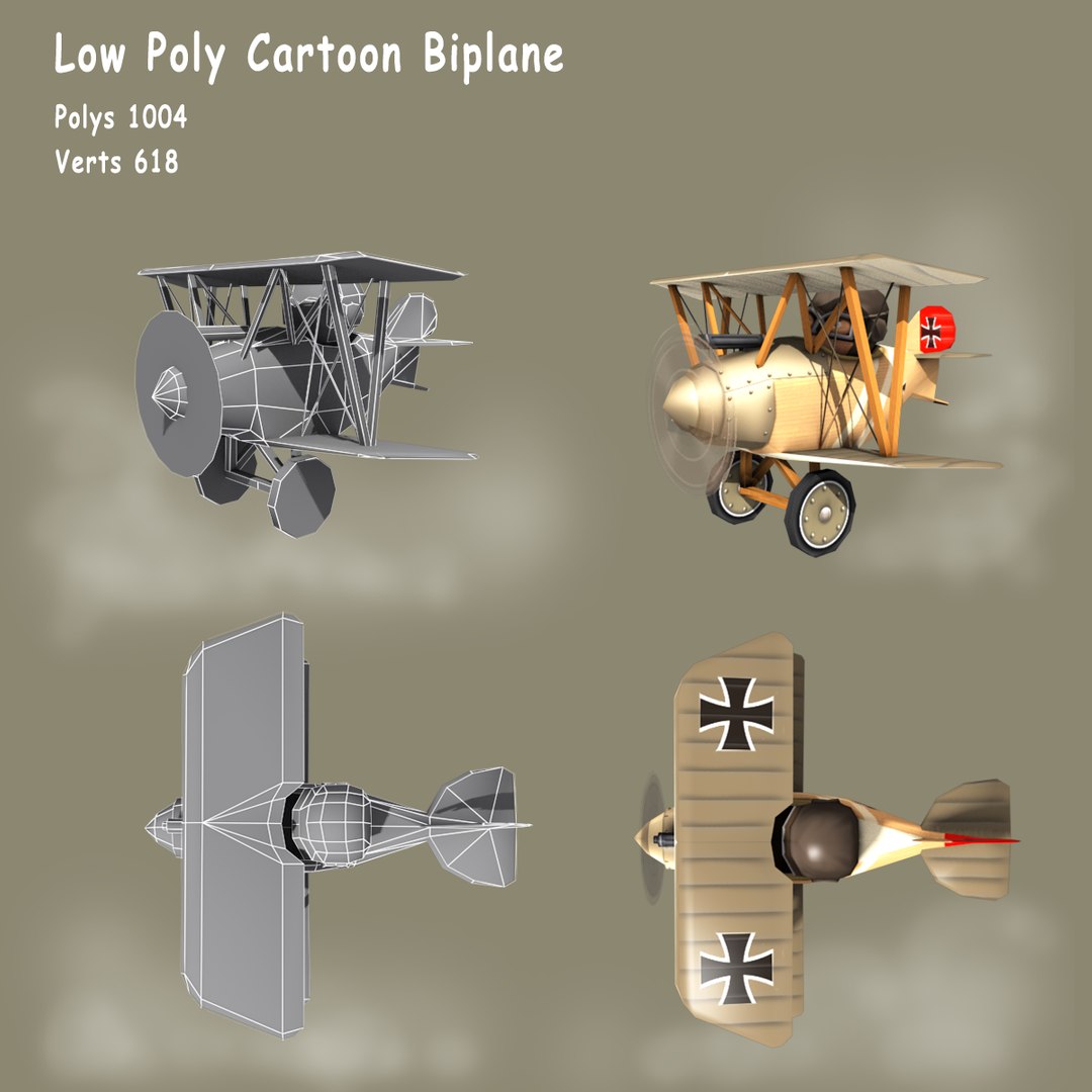 Cartoon Ww1 Biplane Fighter 3d 3ds