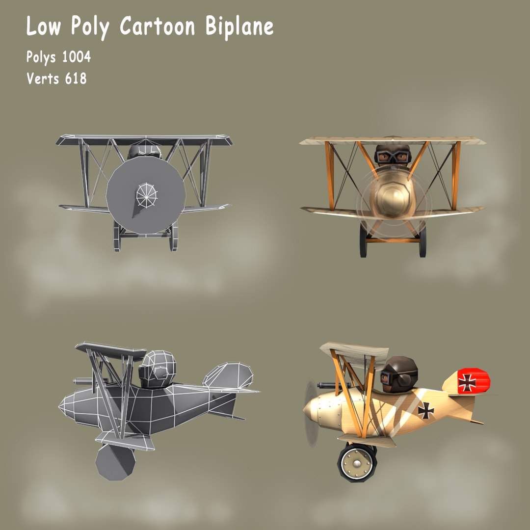 Cartoon Ww1 Biplane Fighter 3d 3ds