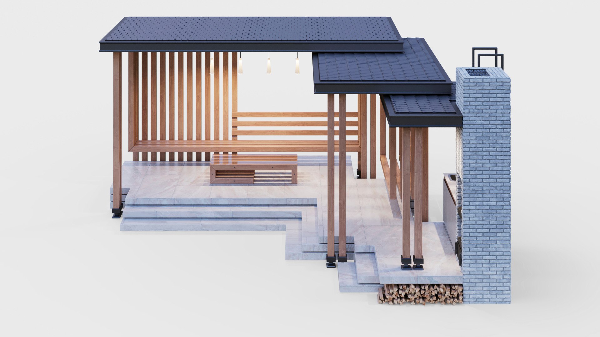 3D Gazebo with summer kitchen and multi-level roof - TurboSquid 1979770