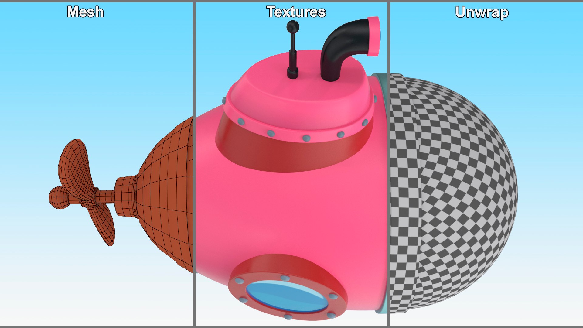 3D Cartoon Style Submarine Pink Model - TurboSquid 2219818