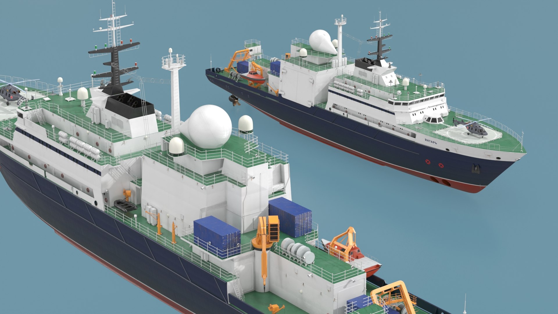 3D Oceanographic Research Ship Yantar With Helicopter Kazan Ansat - TurboSquid 2410815