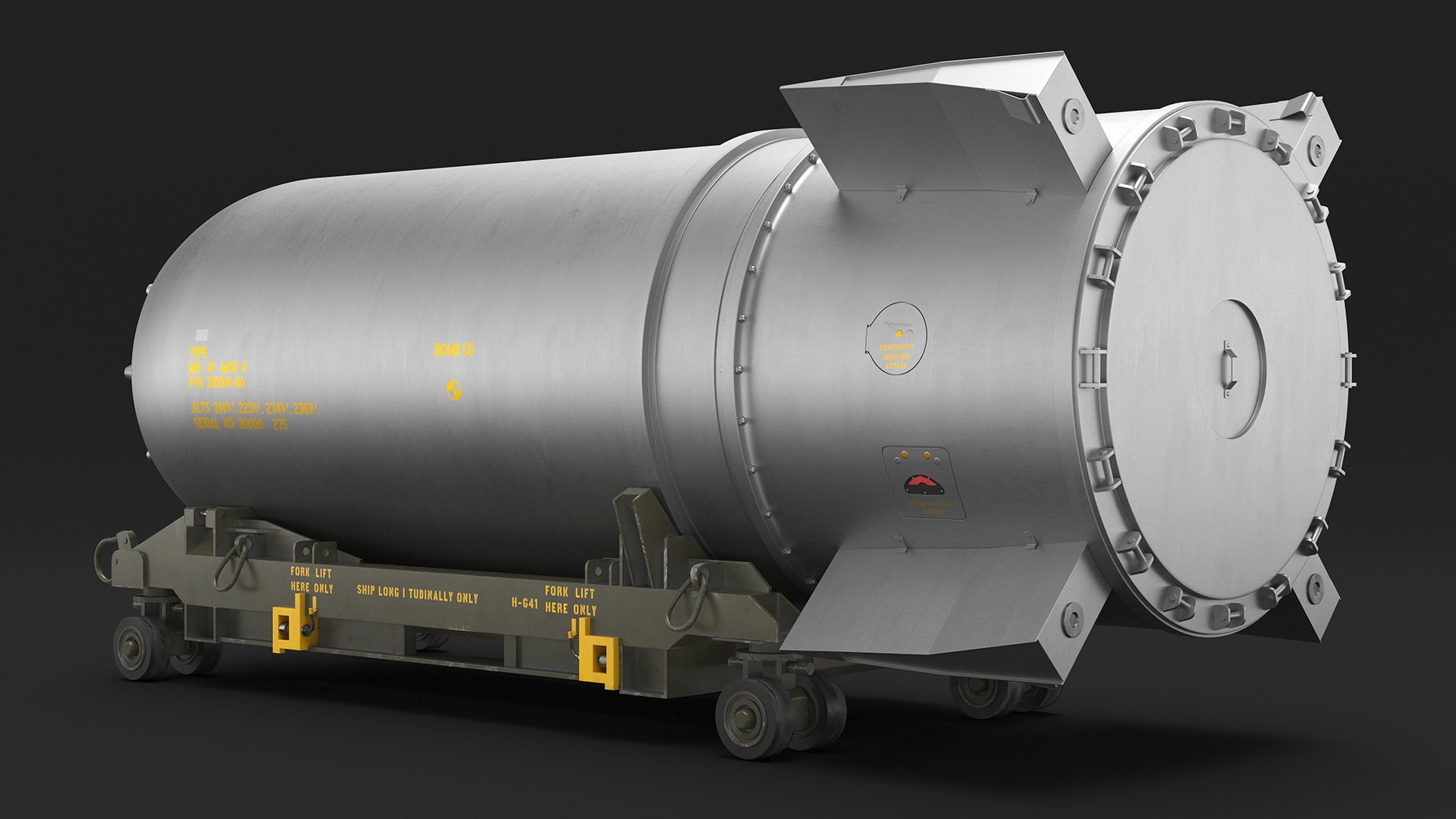 3D Steel B41 Nuclear Bomb With Airplane Trolley - TurboSquid 2241945
